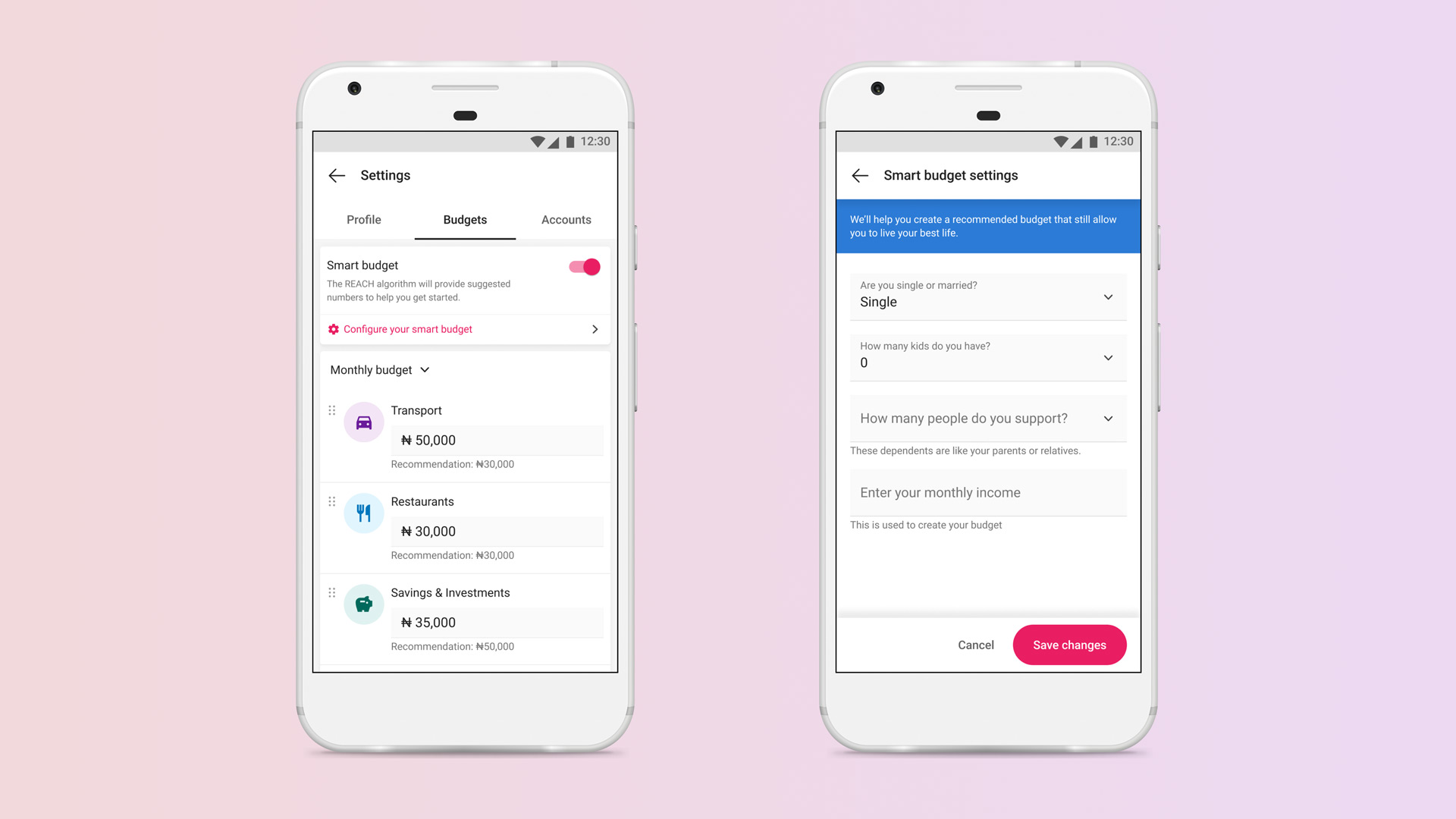 Budget settings and smart budget showcase.