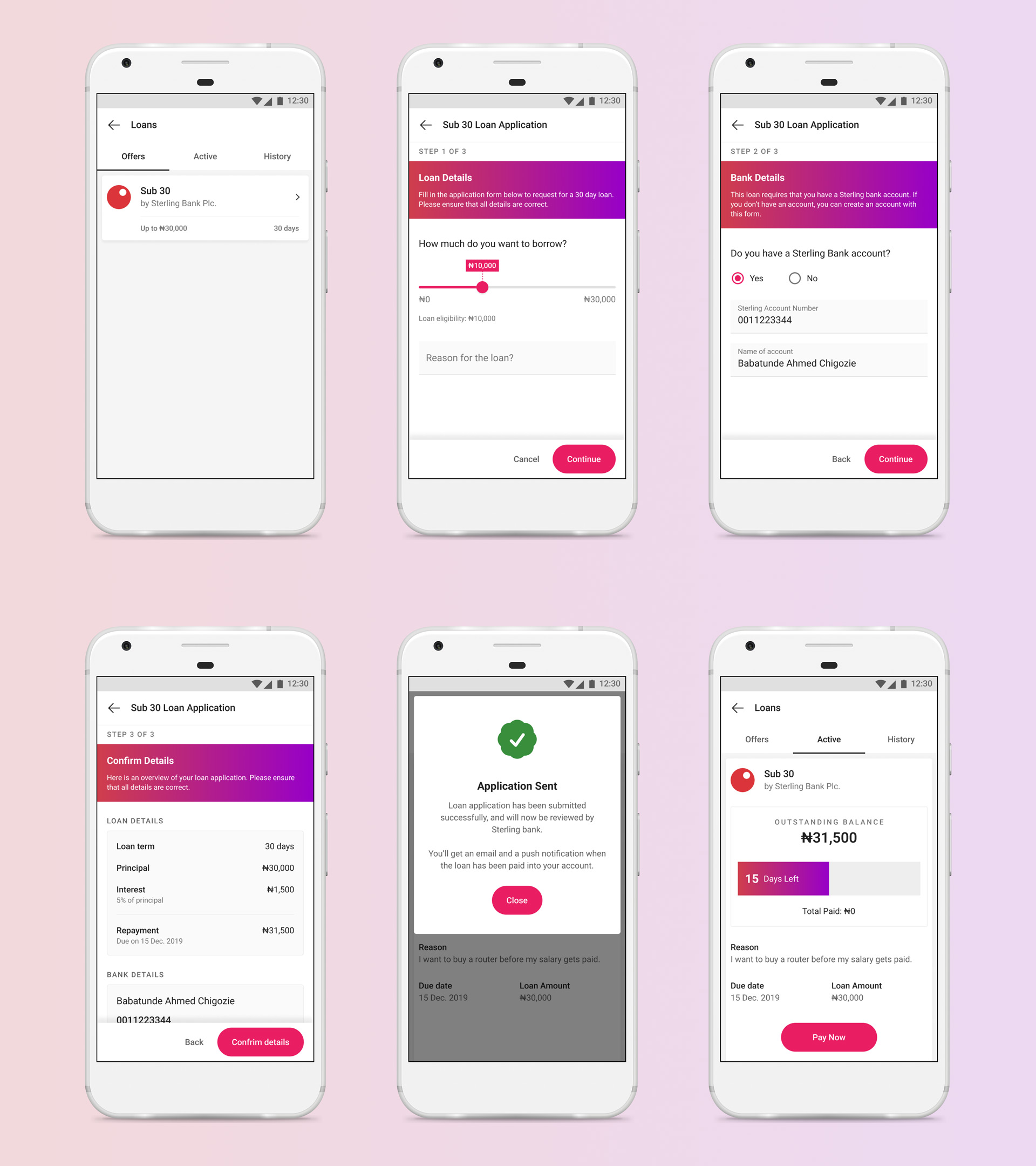 Showcase of some screens from the lending feature.